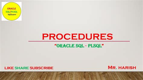 Oracle Plsql Procedures Youtube