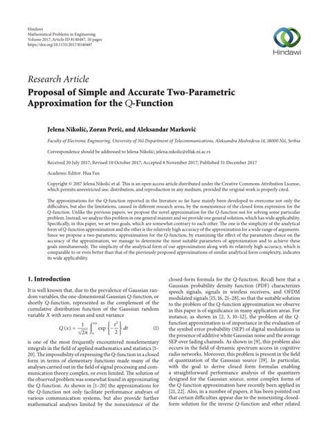 Pdf Proposal Of Simple And Accurate Two Parametric Approximation For