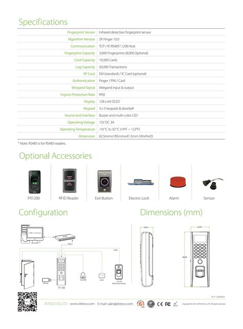 Zkteco Tf1700 Fingerprint Access Control Terminal