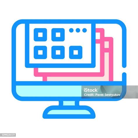 운영 체제 색상 아이콘 벡터 일러스트레이션의 열린 창 데스크탑 컴퓨터에 대한 스톡 벡터 아트 및 기타 이미지 데스크탑 컴퓨터