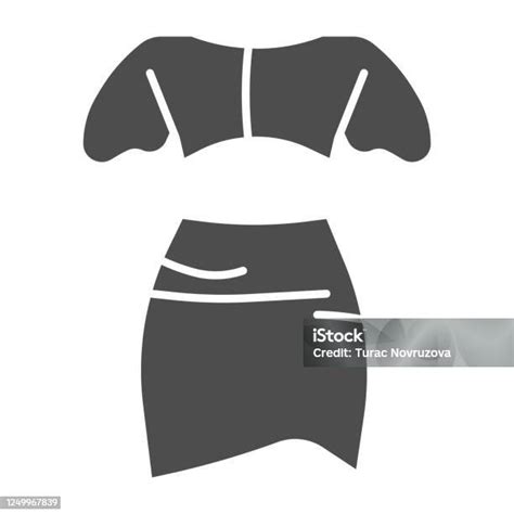 상단과 스커트 단단한 아이콘 여름 옷 개념 흰색 배경에 여성 우아한 옷 표지판 모바일 및 웹을위한 글리프 스타일의 여성 크롭 탑과 짧은 스커트 아이콘 벡터 그래픽 0명에