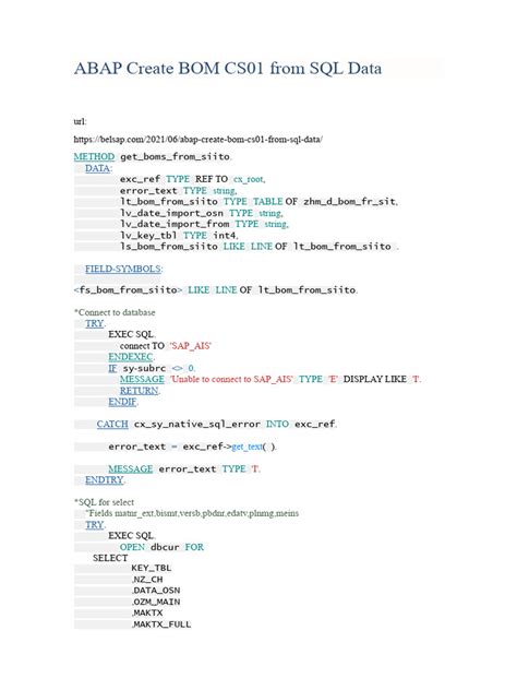 Abap Create Bom Cs01 From Sql Data Pdf Sql Software