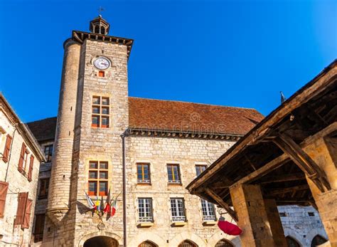 The Place De La Halle And Clock Tower In Martel In The Lot In