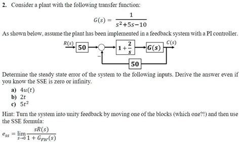 solved consider a plant with the following transfer function g s 1
