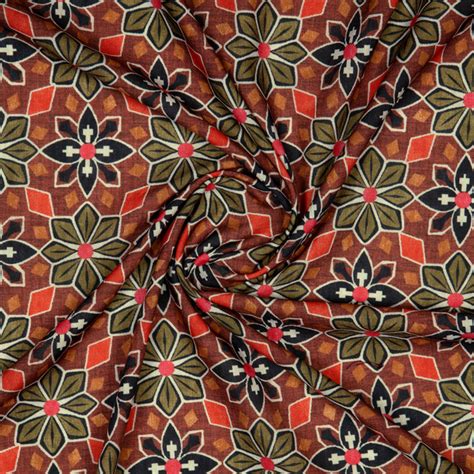 Brown Ethnic Digital Print Rayon Fabric Fabcurate