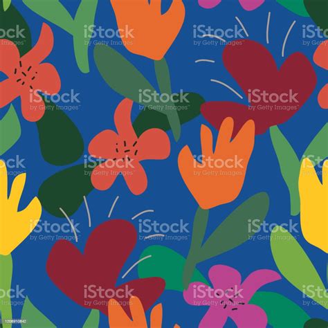 트렌디 콜라주 현대 꽃 꽃 원활한 패턴 벡터에 현대 손으로 그린 꽃과 식물 그림 플랫 만화 스타일 0명에 대한 스톡 벡터 아트 및 기타 이미지 Istock