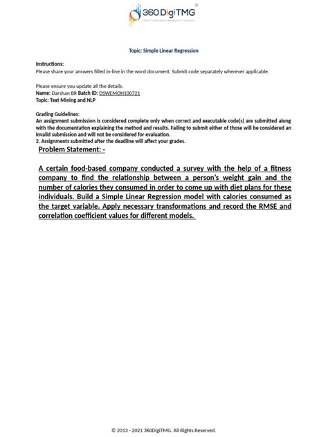 Simple Linear Regression Problem Statement Pdf