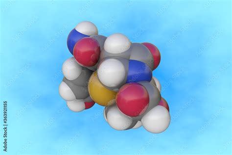 Ilustración De Stock Molecular Model Of Amoxicillin Atoms Are Represented As Spheres With Color
