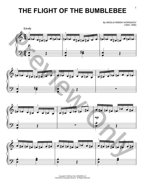 The Flight Of The Bumble Bee Easy Piano Sheet Music Jw Pepper