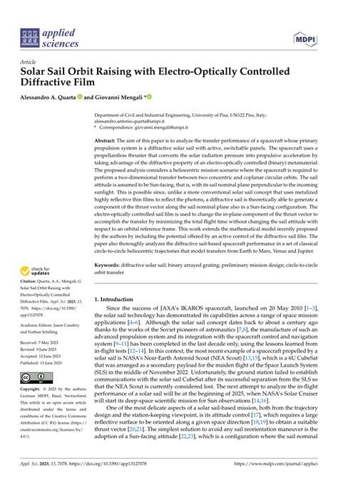Pdf Solar Sail Orbit Raising With Electro Optically Controlled