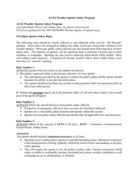 Aces Weather Spotter Safety Program 10 Golden Rules For Spotters
