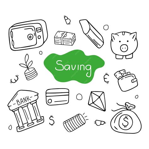 Conjunto De Ilustración Dibujada A Mano De Dinero De Ahorro Vector