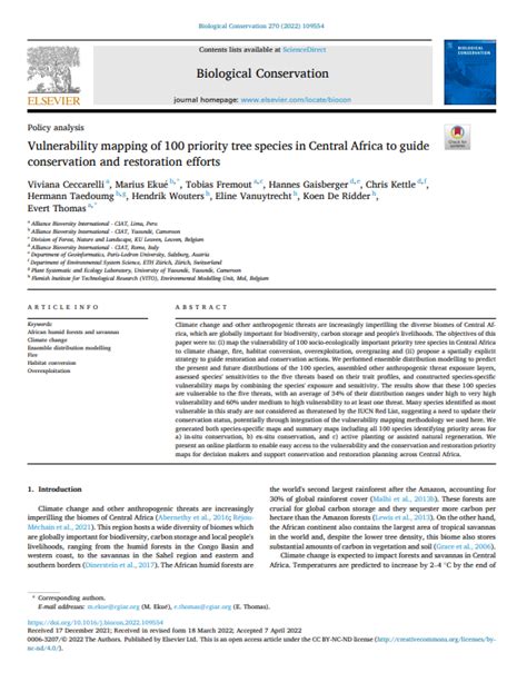 Vulnerability Mapping Of 100 Priority Tree Species In Central Africa To