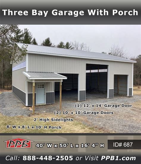 687 3 Bay Garage With Porch Metal Shop Building Metal Building