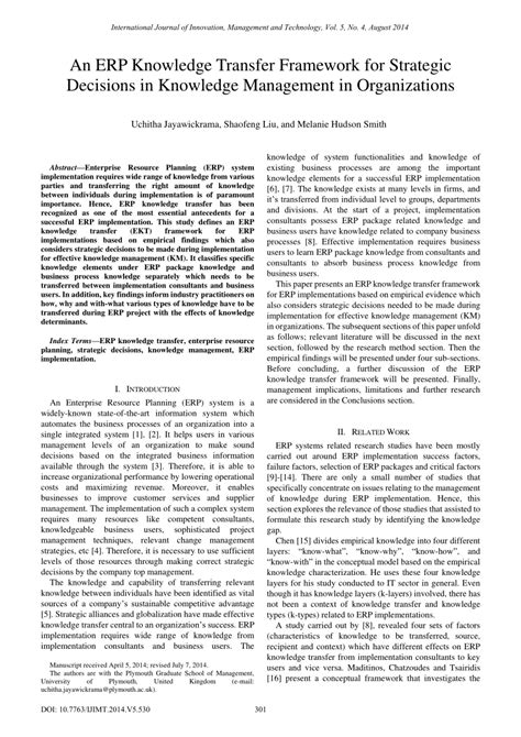 Pdf An Erp Knowledge Transfer Framework For Strategic Decisions In Pdf An Erp Knowledge Transfer Framework For Strategic Decisions In