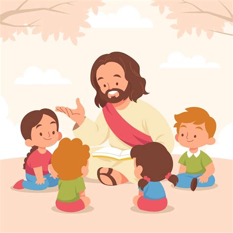 어린이 일러스트와 함께 평면 예수 무료 벡터