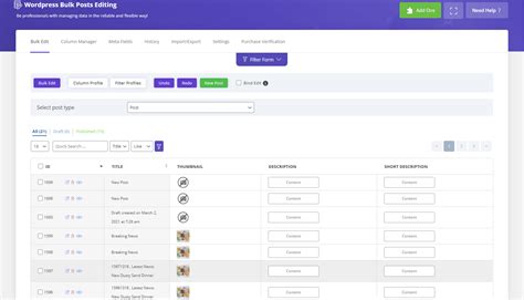 how to inline edit post full description short description in wordpress bulk posts editing