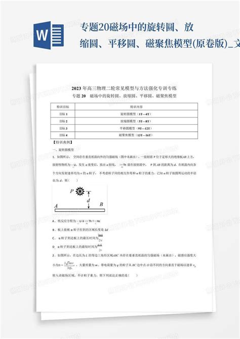 专题20磁场中的旋转圆、放缩圆、平移圆、磁聚焦模型原卷版文word模板下载编号qvzabnzg熊猫办公