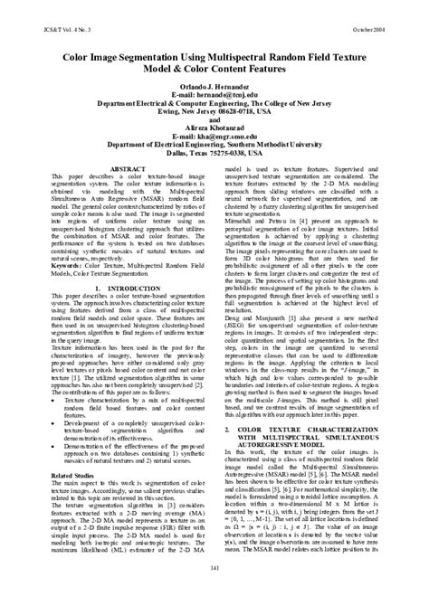 Pdf Color Image Segmentation Using Multispectral Random Field Texture Model And Color Content
