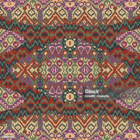 에스닉 보헤미안 풍의 패턴입니다 복고풍 개요 인쇄 지그재그로 형상입니다 부족 Boho 배경 벡터 일러스트 레이 션 개성 개념에