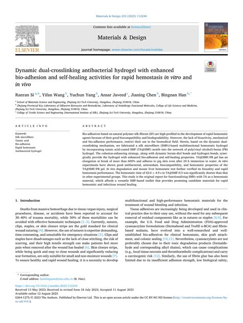 Pdf Dynamic Dual Crosslinking Antibacterial Hydrogel With Enhanced
