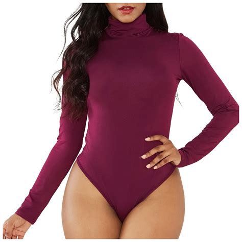 Taiaojing Womens Long Sleeve Bodysuit Womens Solid Color Turtleneck