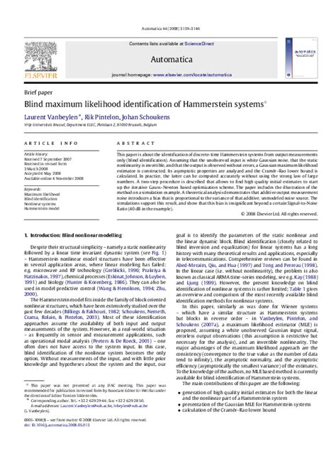 pdf blind maximum likelihood identification of hammerstein systems