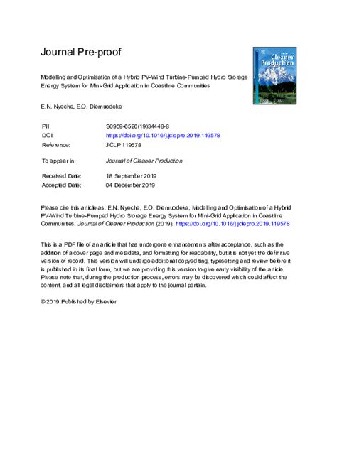 Pdf Modelling And Optimisation Of A Hybrid Pv Wind Turbine Pumped Hydro Storage Energy System