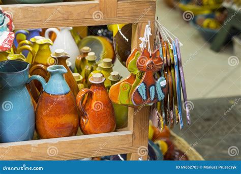 Handmade Ceramic Souvenirs For Sale On Crete Island Greece Stock Image