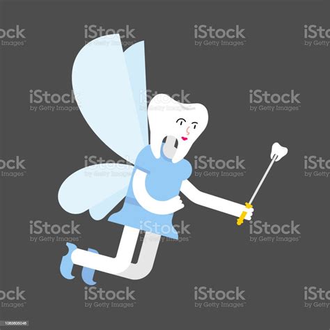 이빨 요정 격리입니다 치아에 대 한 동전 교환입니다 작은 마법의 여자 날개를 가진 작은 생물 신화 멋진 캐릭터와 마법 지팡이 플