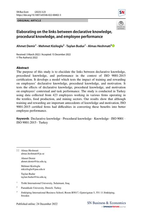 pdf elaborating on the links between declarative knowledge procedural knowledge and employee