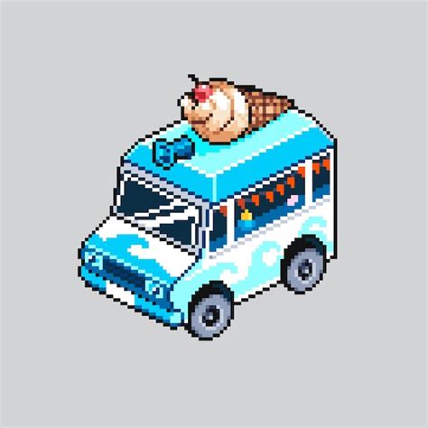 Premium Vector Pixel Art Illustration Ice Cream Van Pixelated Ice Cream Truck Ice Cream Van
