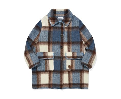 키르시 보헤미안 체크 패턴 코트 블루