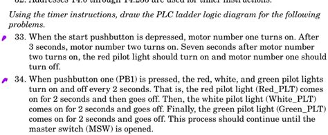 Using The Timer Instructions Draw The Plc Ladder Logic Diagram For The Following Problems 33