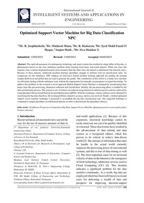 Pdf Optimized Support Vector Machine For Big Data Classification Npc