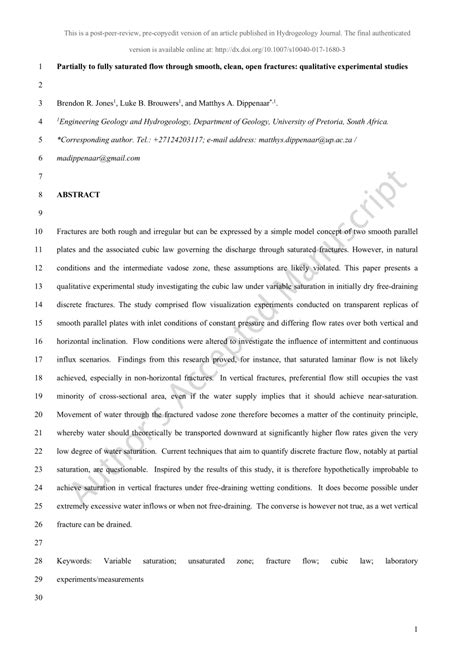 Pdf Partially To Fully Saturated Flow Through Smooth Clean Open Fractures Qualitative