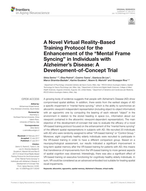 Pdf A Novel Virtual Reality Based Training Protocol For The Enhancement Of The Mental Frame