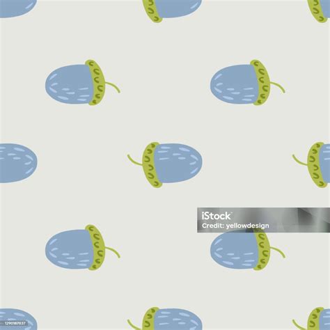 손으로 그린 도토리파스텔 팔레트 매끄러운 패턴 파란색과 녹색 색상의 숲 인쇄 10월에 대한 스톡 벡터 아트 및 기타 이미지 10월 가을 계절 Istock