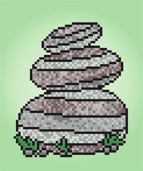 8 Bit Pixel Stone Stack In Vertical View For Game Assets And Cross Stitch Patterns In Vector