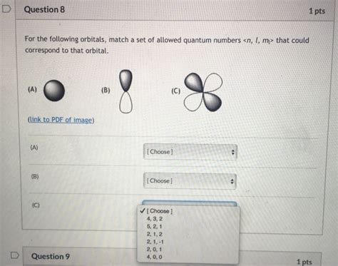 solved question 8 1 pts for the following orbitals match