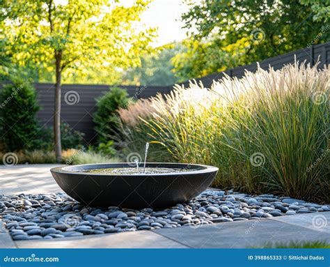Ornamental Grasses In Xeriscape Garden With Pennisetum Shrubs Royalty