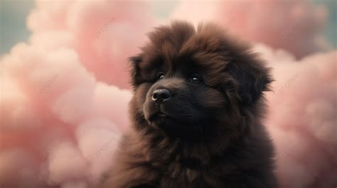 구름 Psd 벽지에 귀여운 강아지 뉴펀들랜드 핑크 모피 솜사탕 구름 배경 일러스트 및 사진 무료 다운로드 Pngtree
