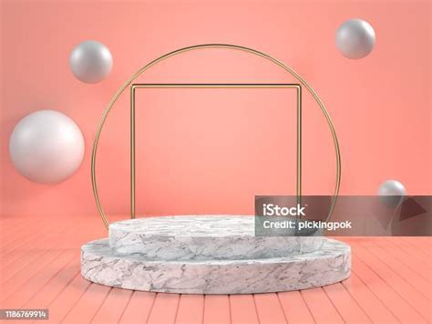 화장품 브랜딩 또는 다른 제품에 대한 밝은 분홍색 바닥에 흰색 대리석 제품 연단 배경의 3d 렌더링 이미지 0명에 대한 스톡 사진 및 기타 이미지 Istock