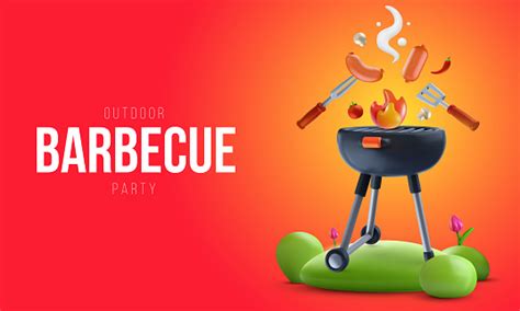 3d 만화 스타일의 바베큐 파티 배경 구성 음식 요소가 있는 현대적인 사실적인 그릴 표지 배너 포스터 전단지에 대 한 밝은 수평