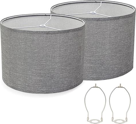 Gray Drum Lampshades Set Of 2 Natural Linen 13 Top X 13 Bottom X 79
