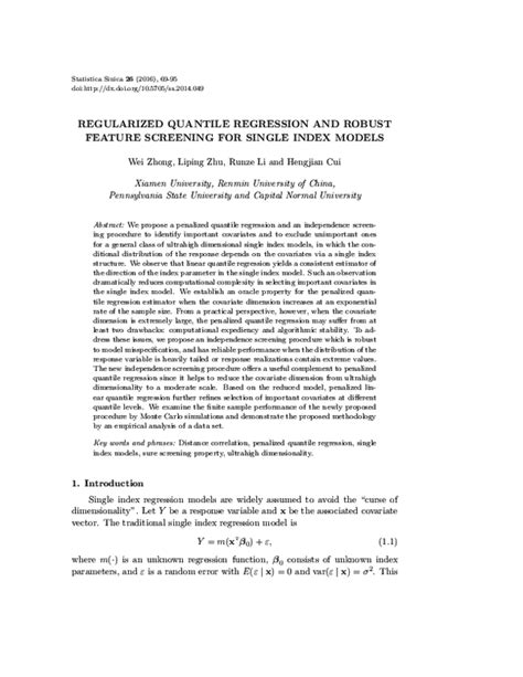 Pdf Regularized Quantile Regression And Robust Feature Screening For