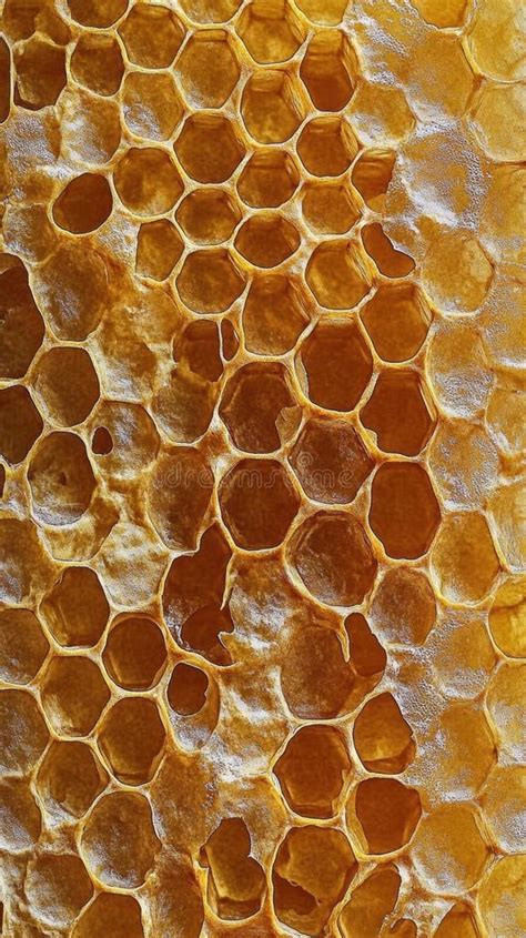 Golden Honeycomb Shows Intricate Hexagonal Cells With Sweet Nectar