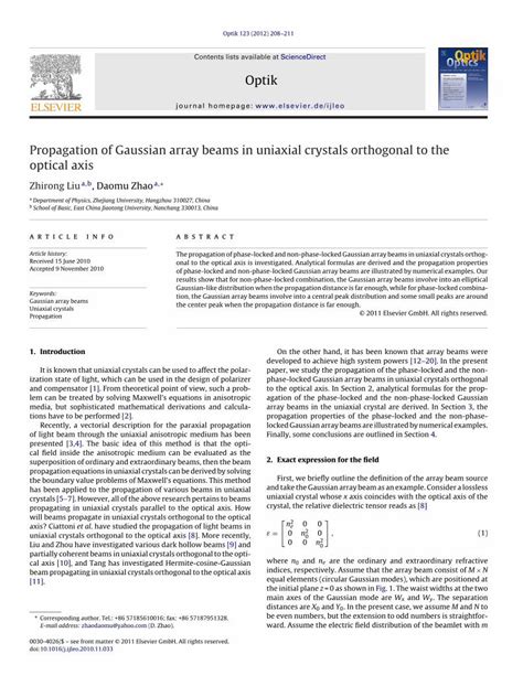 Pdf Propagation Of Gaussian Array Beams In Uniaxial Crystals