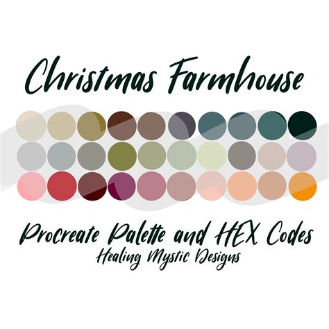 Christmas Farmhouse Procreate Palette HEX Codes Procreate Tools Procreate Color Palette