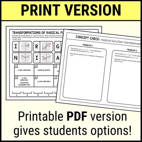 Radical Function Transformations Activity Print And Digital Tpt